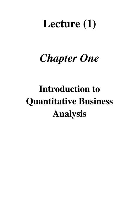 SOLUTION: Introduction to Quantitative Business Analysis - Studypool