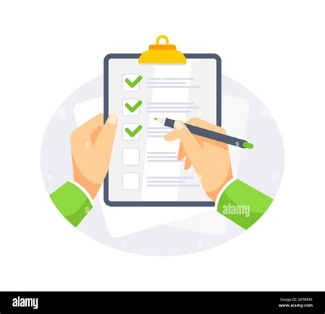 Hands Holding Clipboard With Checklist With Green Check Marks And Pen Vector Illustration Stock