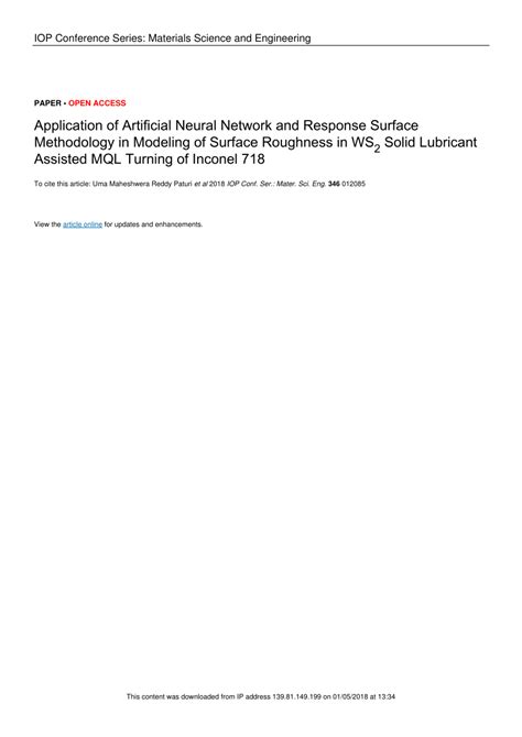 Pdf Application Of Artificial Neural Network And Response Surface