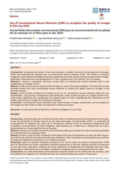Pdf Use Of Convolutional Neural Networks Cnn To Recognize The Quality Of Oranges In Peru By 2023