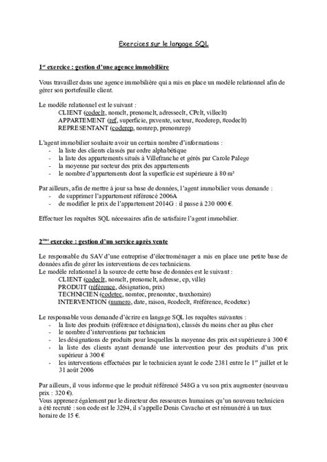 doc exercices sur le langage sql