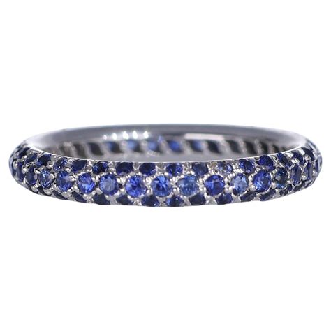 Blue Sapphire Diamond 18k White Gold Band Ring For Sale At 1stdibs