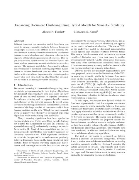 Pdf Enhancing Document Clustering Using Hybrid Models For Semantic