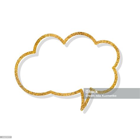 벡터 스피치 버블과 황금 글리터 효과 흰색 배경에 고립 된 빛나는 금 배너 만화 일러스트레이션 템플릿 프레임입니다 손으로 그리기 스타일 대화 구름 개념에 대한 스톡 벡터