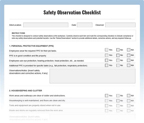 Observation Inspection Checklist Download Free Pdf