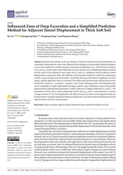 Pdf Influenced Zone Of Deep Excavation And A Simplified Prediction Method For Adjacent Tunnel