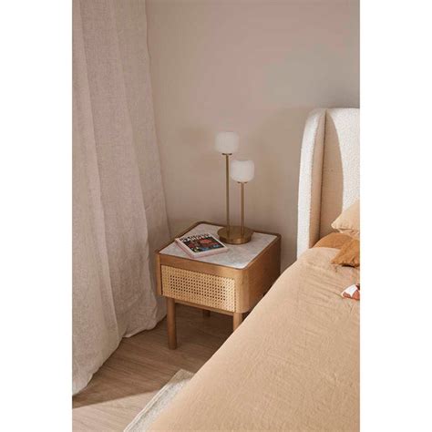 Norah Marble Rattan Bedside Table Life Interiors
