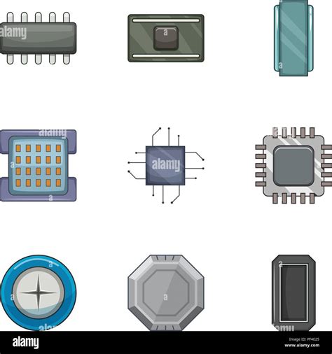 Microprocessor Chip Icons Set Cartoon Style Stock Vector Image Art Alamy