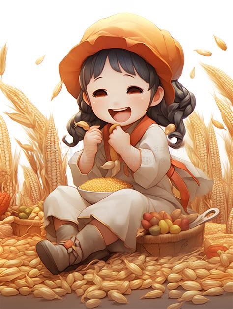 穿着汉服ai数字艺术 穿着汉服的小姑娘在玉米堆上 Ai平面元素免费下载png格式2784像素编号64414799 千图网