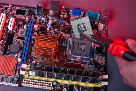 Premium Photo Computer Processor Microprocessor On The Motherboard Red Neon Light