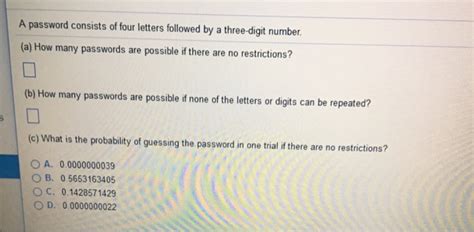 Solved A Password Consists Of Four Letters Followed By A