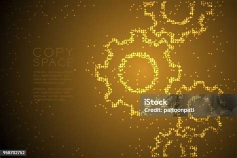 추상 기 원 도트 패턴 공학 기어 모양 팀웍 시스템 개념 디자인 골드 컬러 그림 복사 공간 벡터 Eps 10 갈색 그라데이션 배경에 고립 0명에 대한 스톡 벡터 아트 및