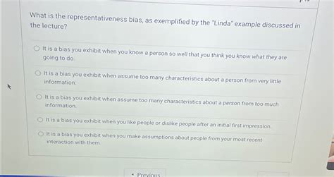 Solved What Is The Representativeness Bias As Exemplified Chegg Com