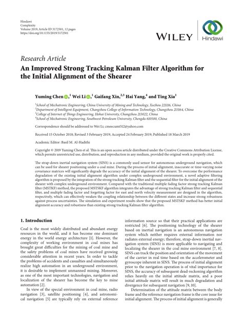 Pdf An Improved Strong Tracking Kalman Filter Algorithm For The