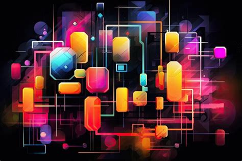 premium ai image fusion of geometric shapes in a symphony of neon
