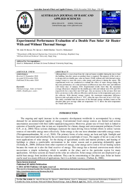 Experimental Performance Evaluation Of A Double Pass Solar Air Heater With And Without Thermal