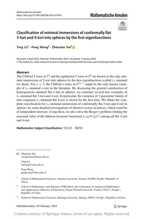 Classification Of Minimal Immersions Of Conformally Flat 3 Tori And 4