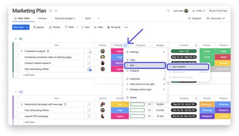 How To Sort Columns And Items Support