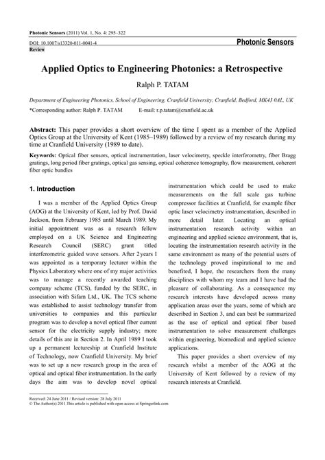 Pdf Applied Optics To Engineering Photonics A Retrospective