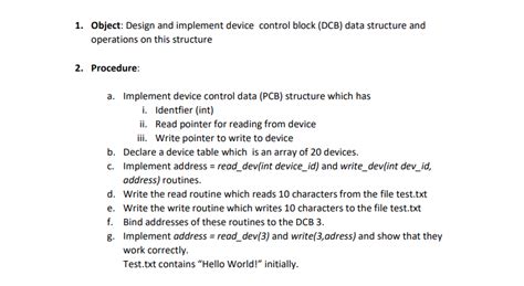 Solved Object Design And Implement Device Control Block Chegg Com