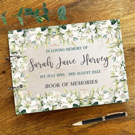 White Lily Floral Leaves Memorial In Loving Memory Photo Album Keepsake Book Keepsake Book
