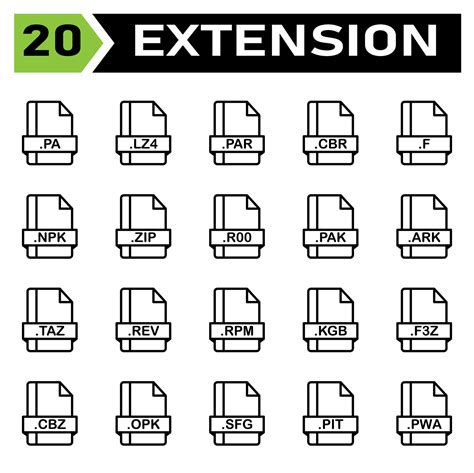 File Extension Icon Set Include Pa Lza Par Cbr F Npk Zip R Pak Ark Taz Rev Rpm