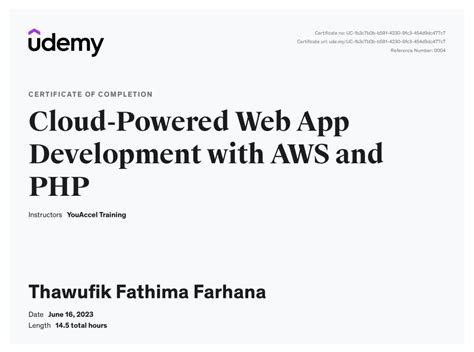 Udemy Course Completion Certificate Fathima Farhana