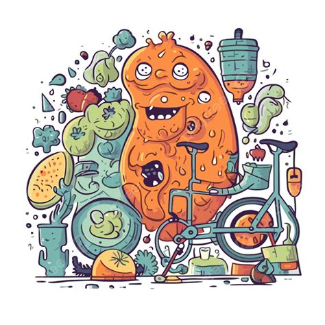 Gambar Kartun Clipart Metabolisme Monster Dengan Sepeda Dan Benda Lain