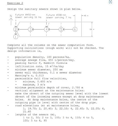 Solved Design The Sanitary Sewers Shown In Plan Below