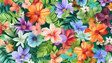 Colorful Background Of Many Colored Flowers Of Different Types And