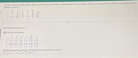 Solved For The Following Simplex Tableau A Compute The Chegg