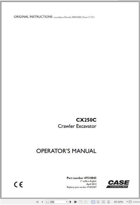 Case Construction Crawler Excavator CX250C Operators Manual 04 2013 PDF