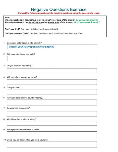 Negative Questions Exercise Worksheet English As A Second Language Negative Questions Exercise Worksheet English As A Second Language