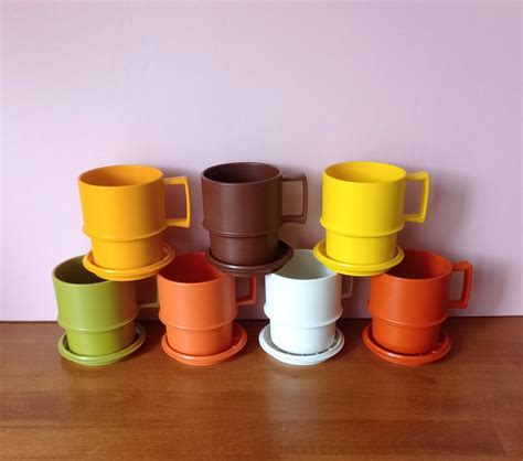 Vintage 80s Tupperware Mug Cup With Saucer Plastic Lid Choice Of Colors