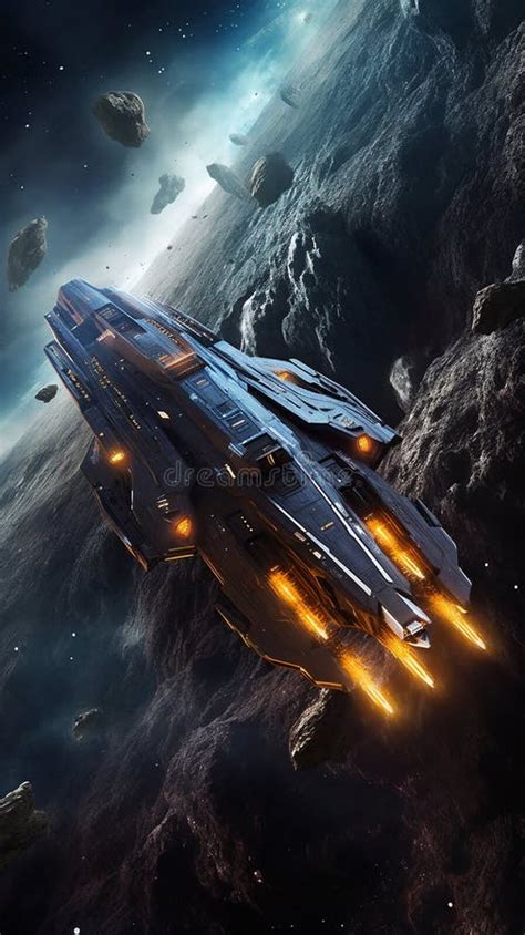 Futuristic Spaceship Soaring Through An Asteroid Field Generative Ai Stock Illustration