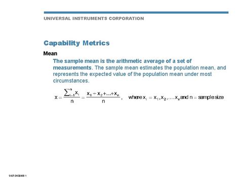 Universal Instruments Corporation Capability Metrics Mean The Sample Universal Instruments Corporation Capability Metrics Mean The Sample