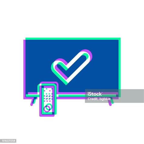 체크 표시가 있는 Tv 흰색 배경에 두 가지 색상이 오버레이된 아이콘 0명에 대한 스톡 벡터 아트 및 기타 이미지 0명 3차원 형태 Tv 보기 Istock