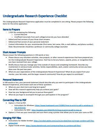 FREE Research Checklist Samples To Download