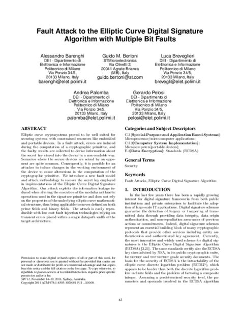 Pdf Fault Attack To The Elliptic Curve Digital Signature Algorithm