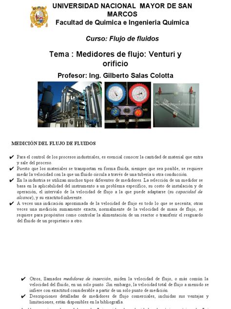 Clase 10 Semana 4 Sesión 2 Medidores De Flujo Venturi Y Orificio