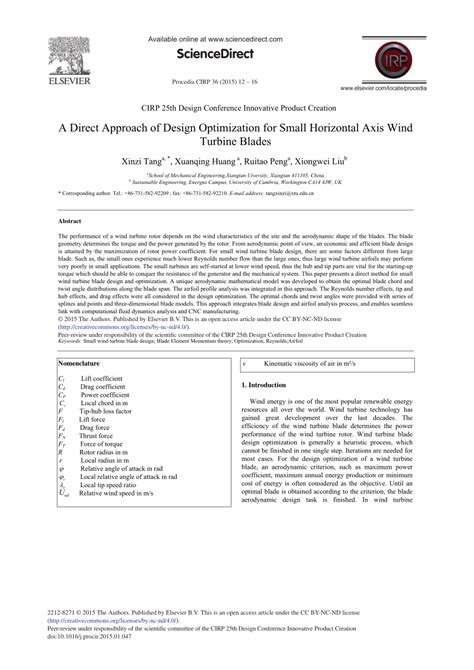 Pdf A Direct Approach Of Design Optimization For Small Horizontal