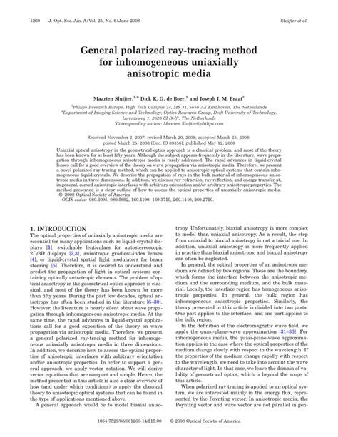 Pdf General Polarized Ray Tracing Method For Inhomogeneous Uniaxially