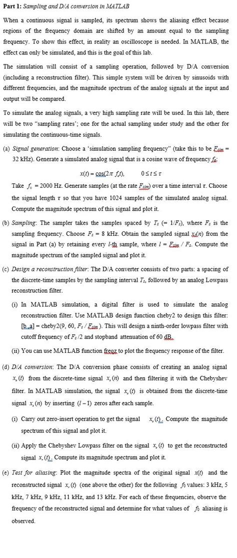 Solved Part 1 Sampling And D A Conversion In MATLAB When A Chegg Com