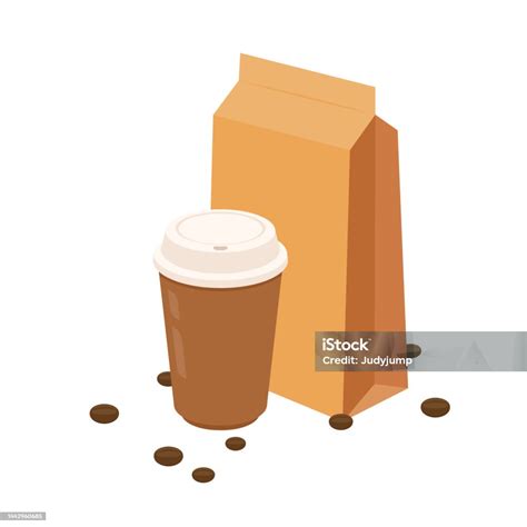 커피 컵 벡터입니다 흰색 바탕에 커피 컵입니다 커피 컵 커피 콩 및 종이 봉지 벡터 테이크아웃 음식에 대한 스톡 벡터 아트 및 기타 이미지 테이크아웃 음식 0명 가방