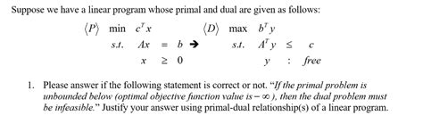 Solved Suppose We Have A Linear Program Whose Primal And