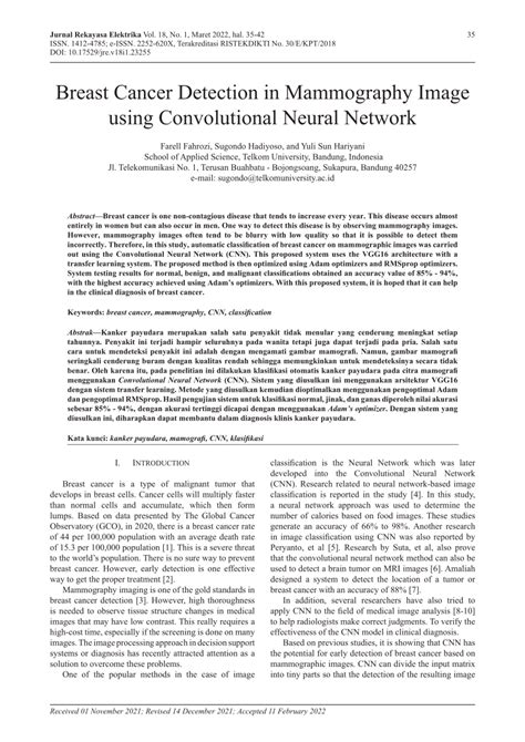 pdf breast cancer detection in mammography image using convolutional