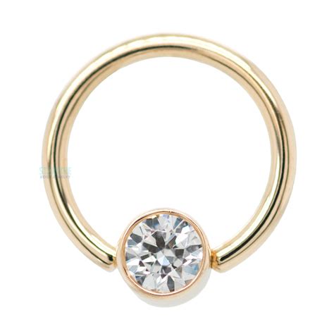 Captive Bead Ring Cbr In Gold With Bezel Set White Cz Captive Bead Starfire Body Jewelry Company