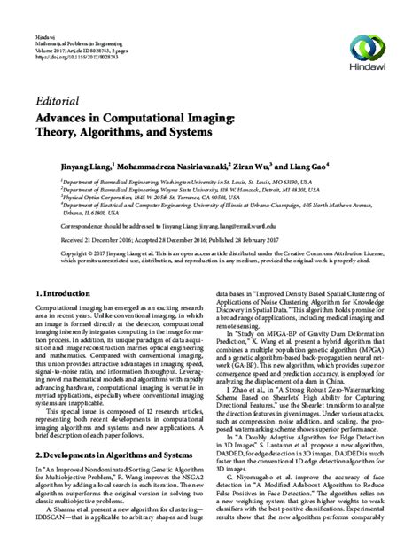 Pdf Advances In Computational Imaging Theory Algorithms And Systems