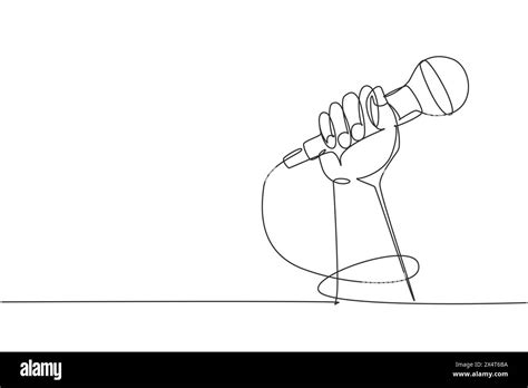 Single Continuous Line Drawing Microphone In Hand Hand Holding Microphone In Fist Rock Hand