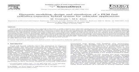 Dynamic Modeling Design And Simulation Of A Pem Fuel Cellultra
